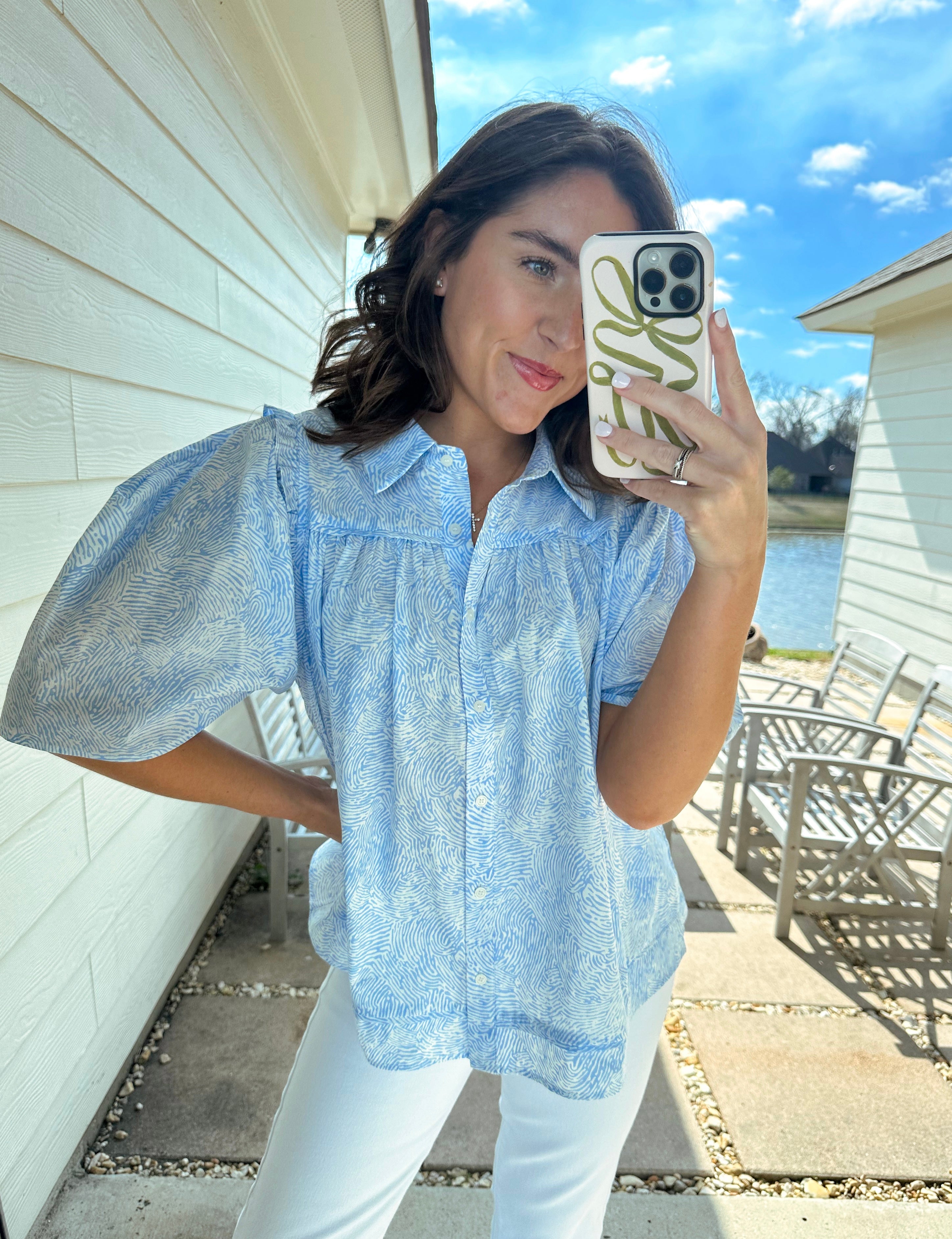 Printed Puff Sleeve Top - Blue – Shop Silvs