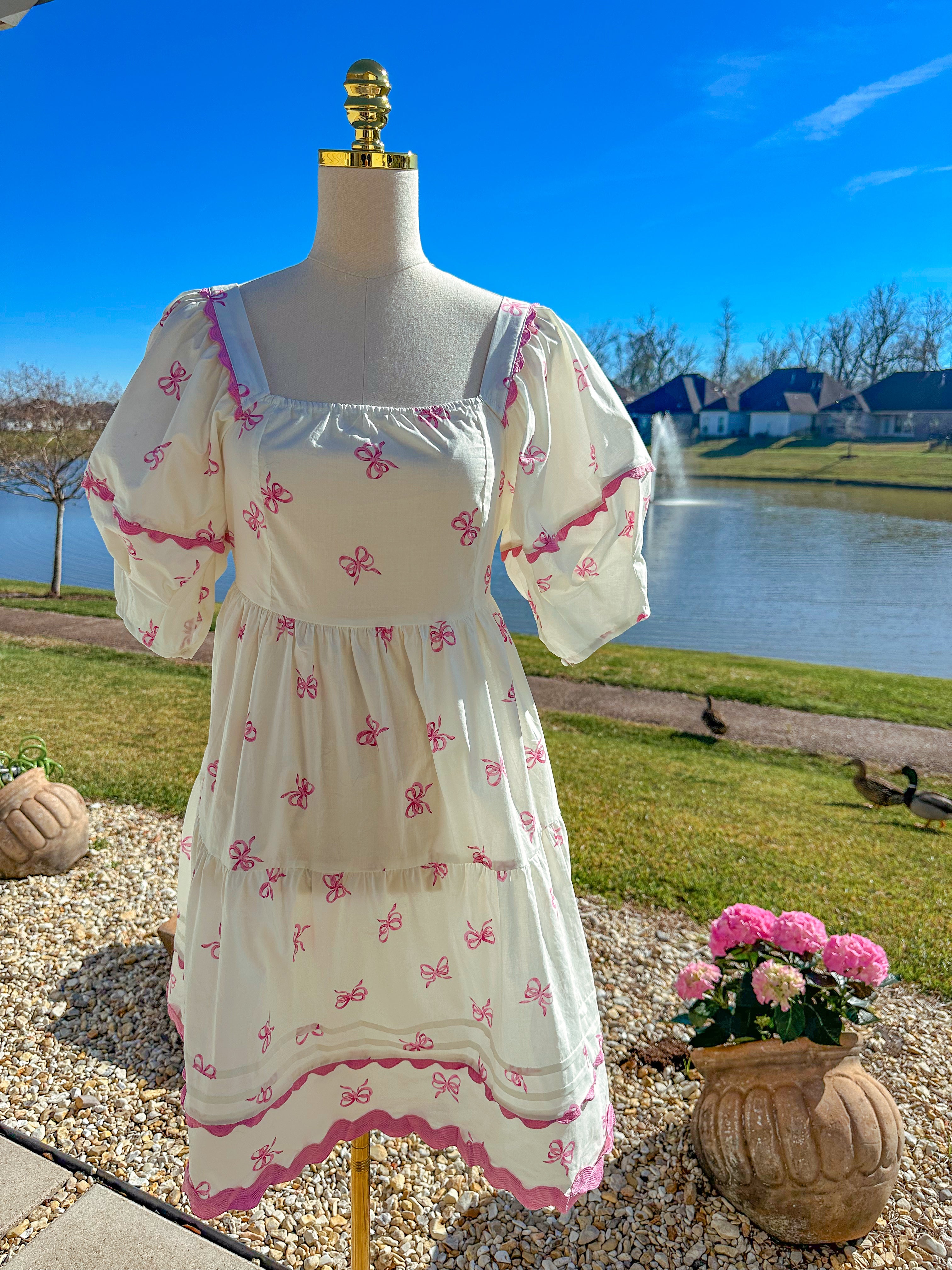 Ric Rac Bow Mini Dress - White/Pink – Shop Silvs